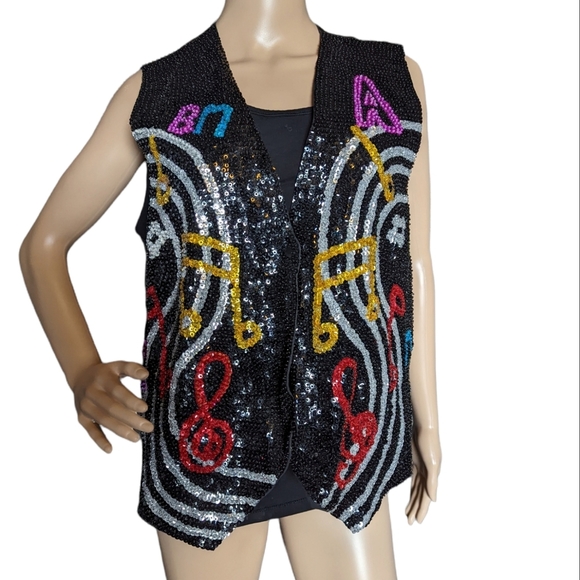 Vintage | Tops | Vintage 8s 90s Sequin Beaded Music Rock Roll Theme ...